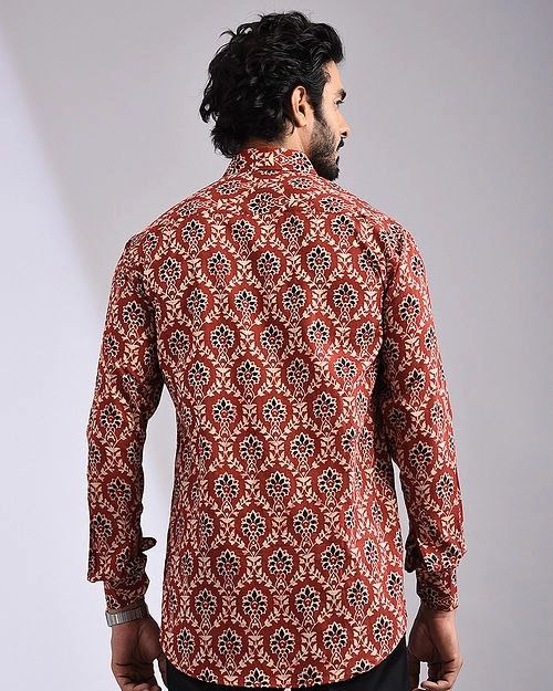 RED ETHNIC MOTIFS PRINTED SHART